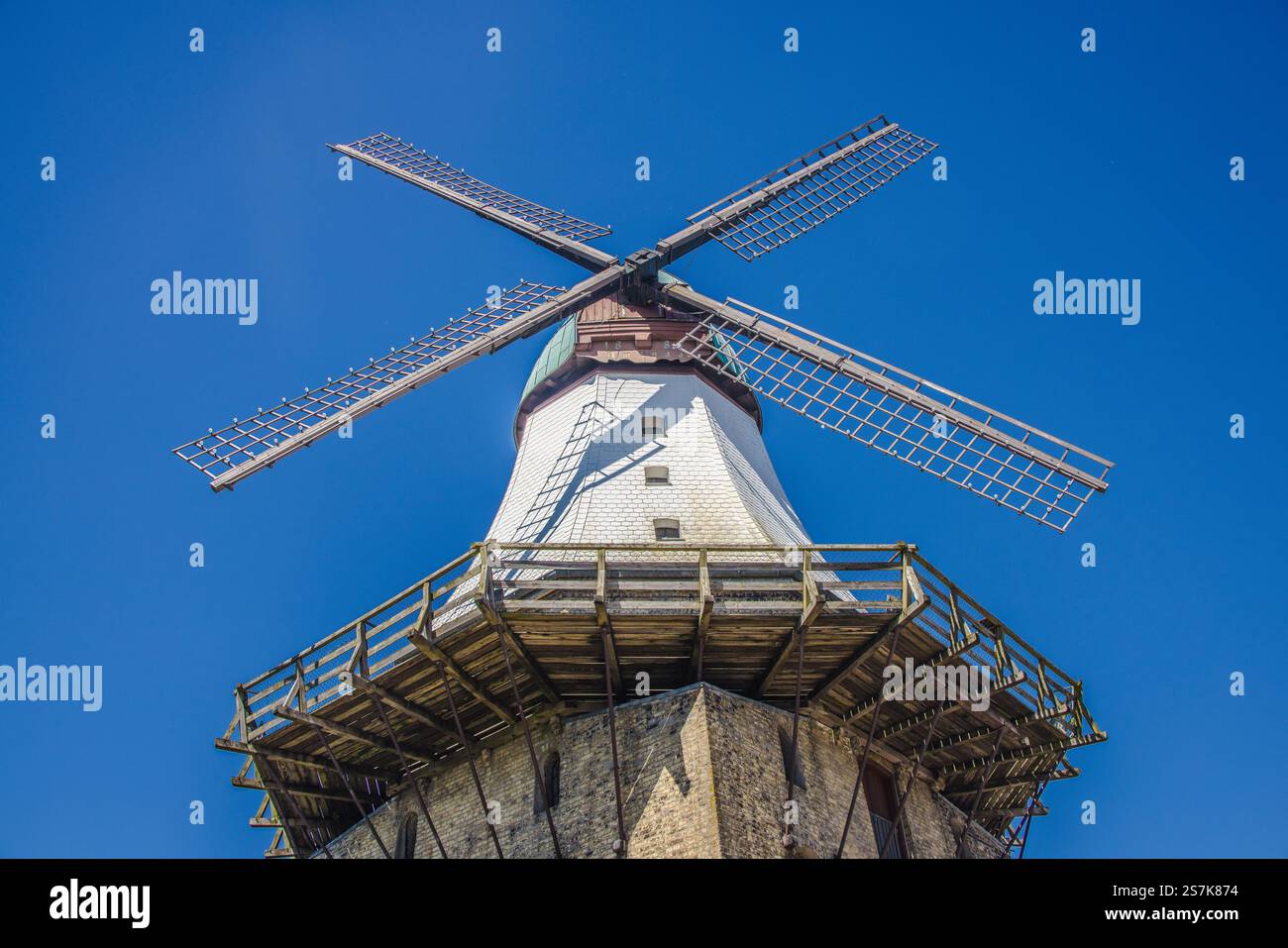 Historic german windmill reaching for the sky on a bright sunny day ...