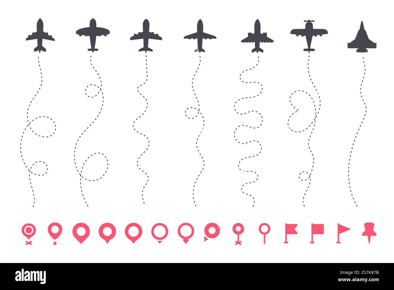Airplane routes. Travel vector icon. Travel from start point and dotted ...
