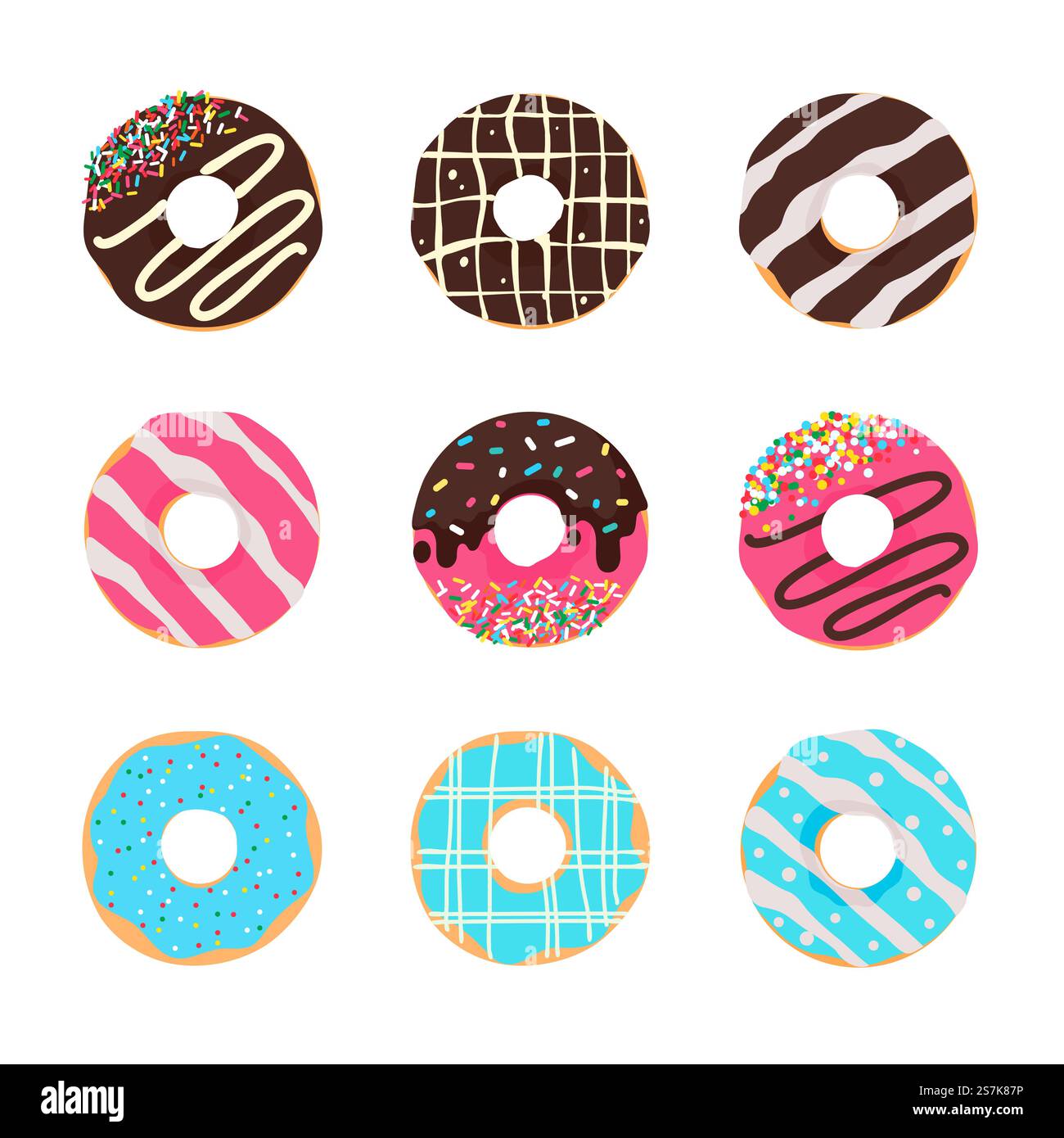 Donut vector Circle donuts with colorful holes covered in delicious ...