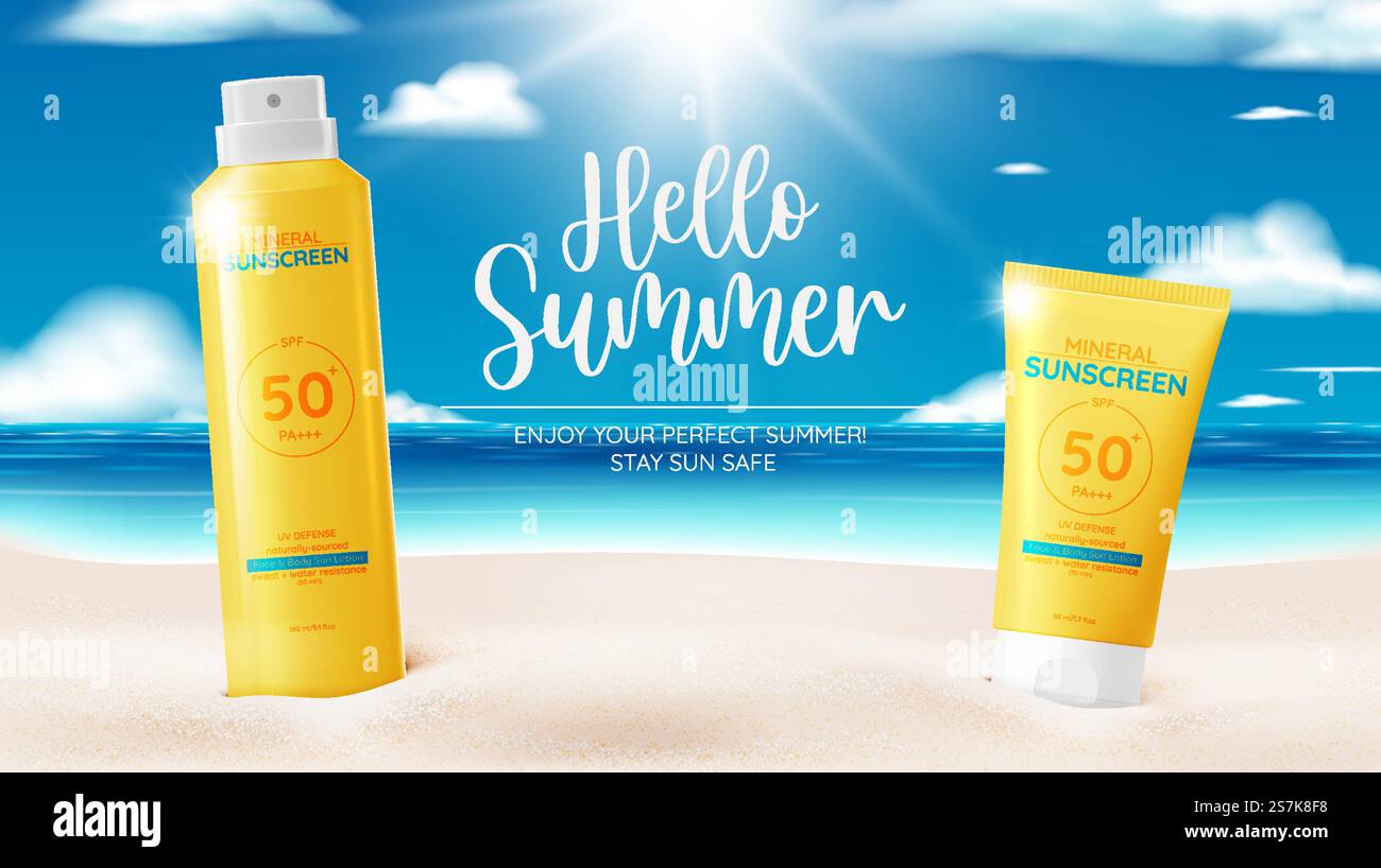 Protection cosmetic products design,sunscreen and sunbath cosmetic ...