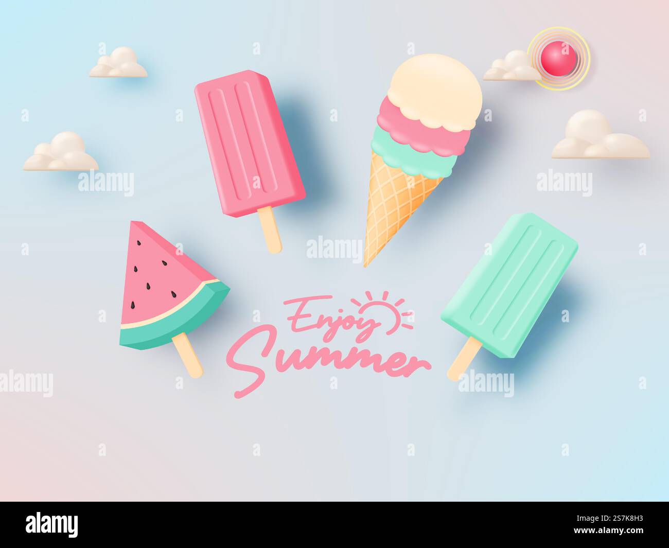 Popsicle and Ice cream for summer season very cute character design in ...