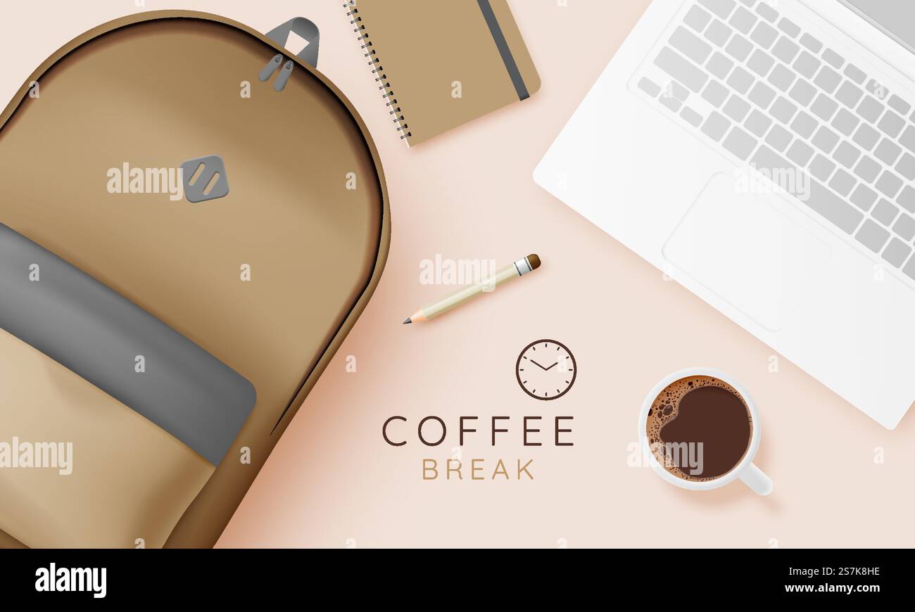 Workspace flat lay stationery in 3d relistic art style with pastel ...