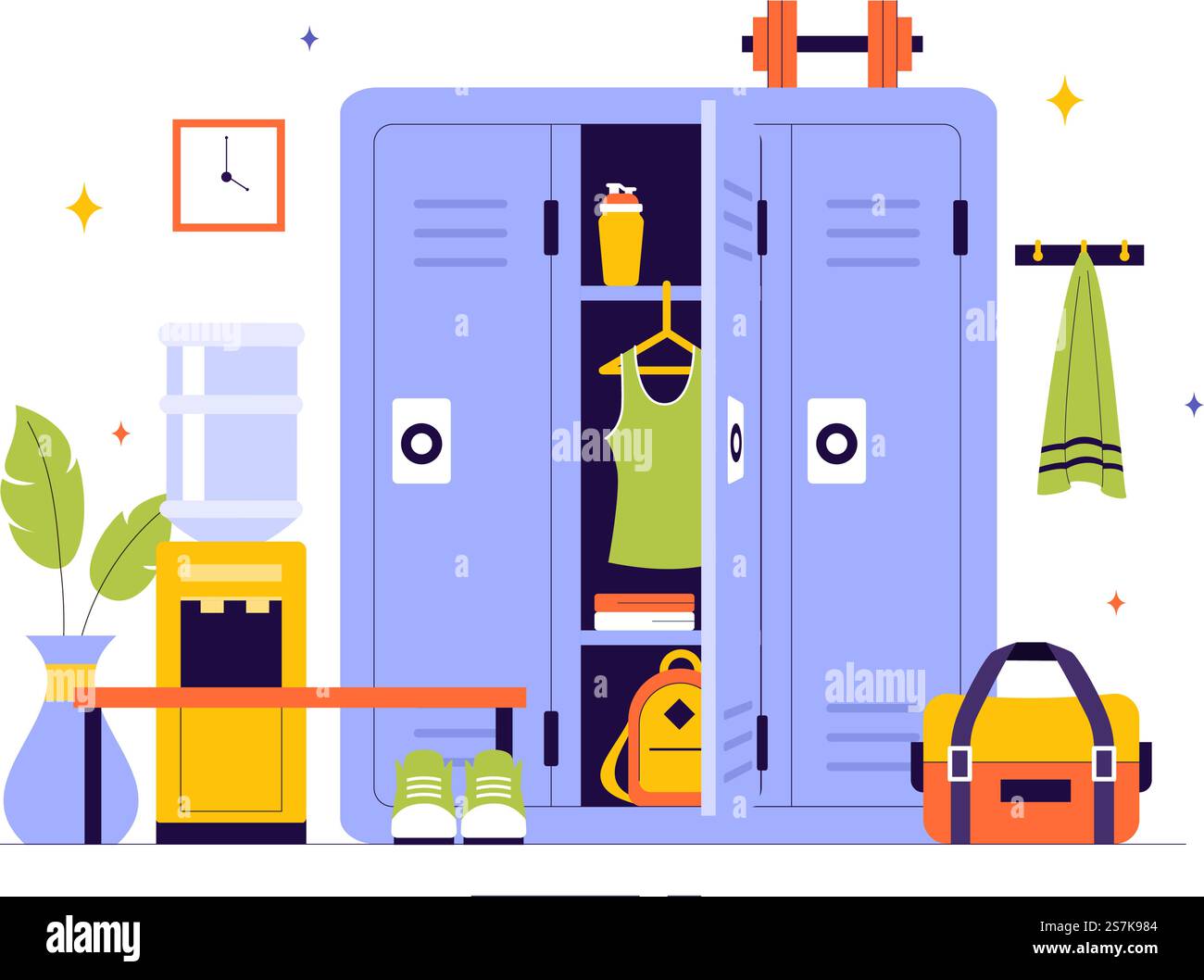 Gym Locker Room Vector Illustration Featuring Dressing Storage for ...