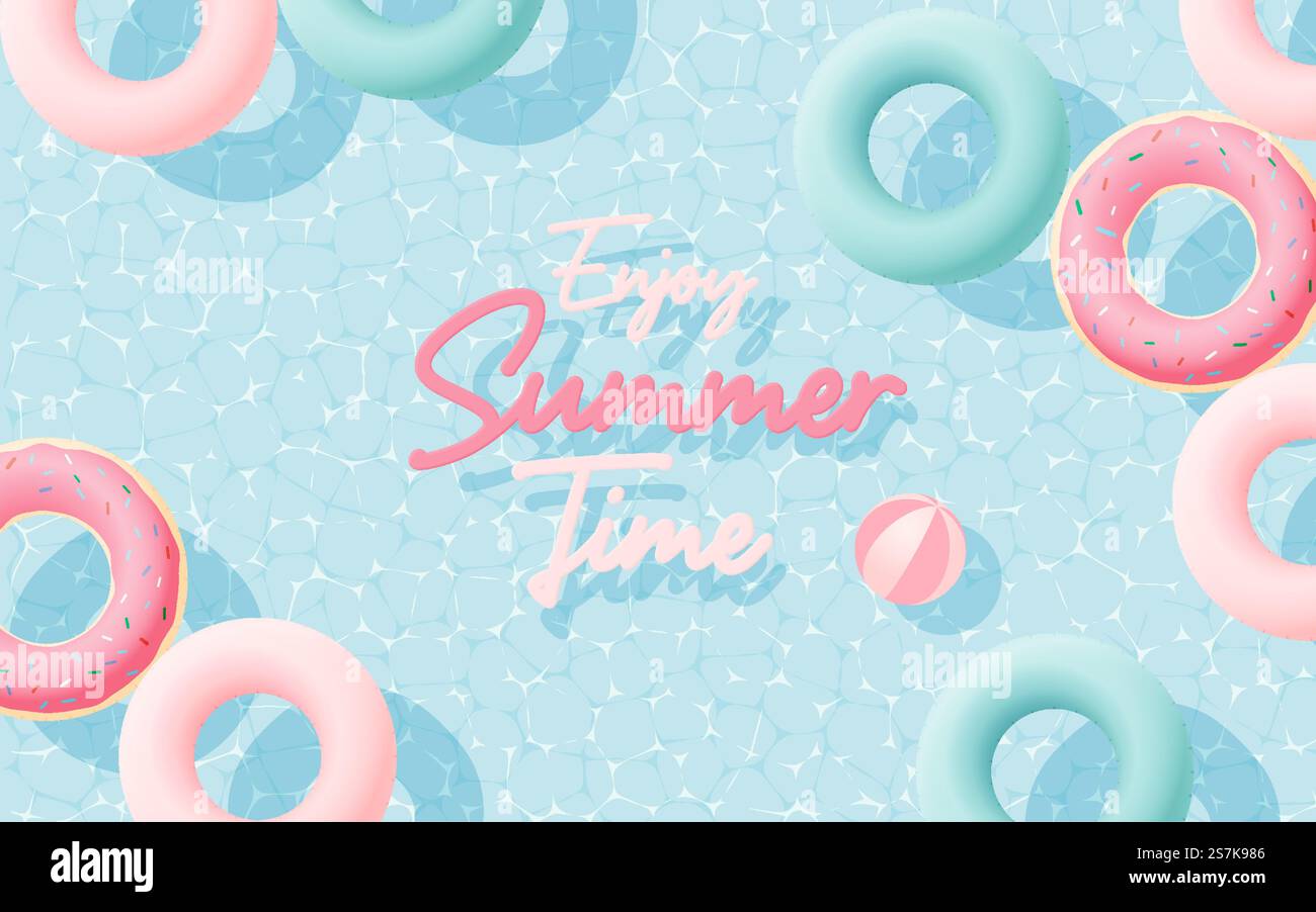 Colorful Inflatable floating in the pool with 3d and paper art style ...