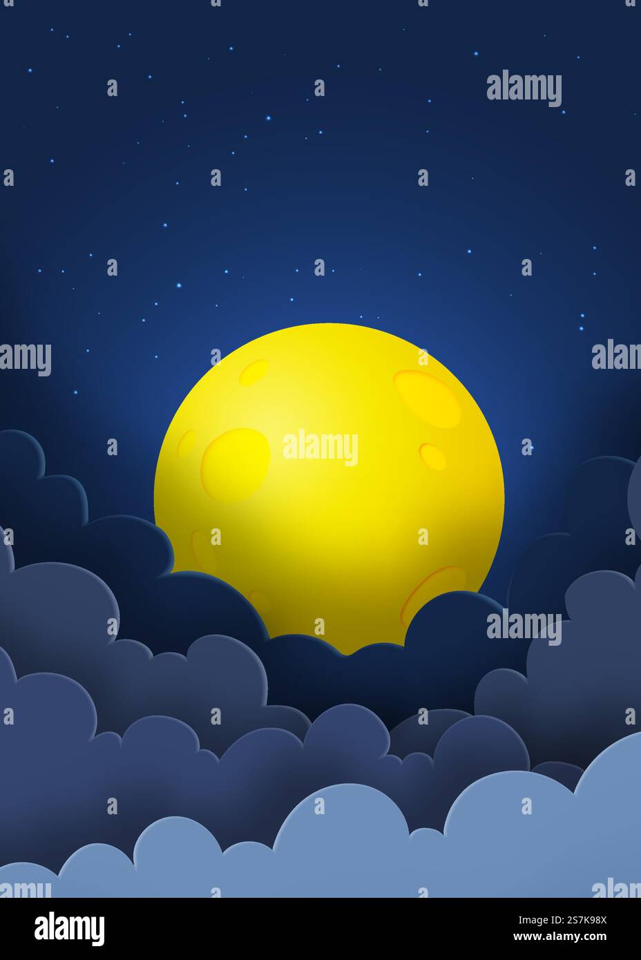 Nighttime sky with full moon background in pastel color vector ...