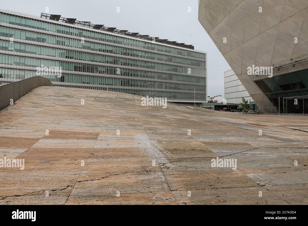 The exterior of Casa da Música, a modern concert hall located in Porto ...