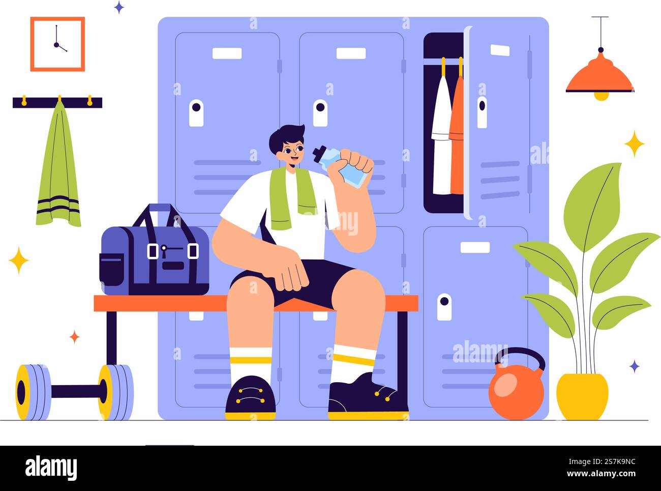 Gym Locker Room Vector Illustration Featuring Dressing Storage for ...