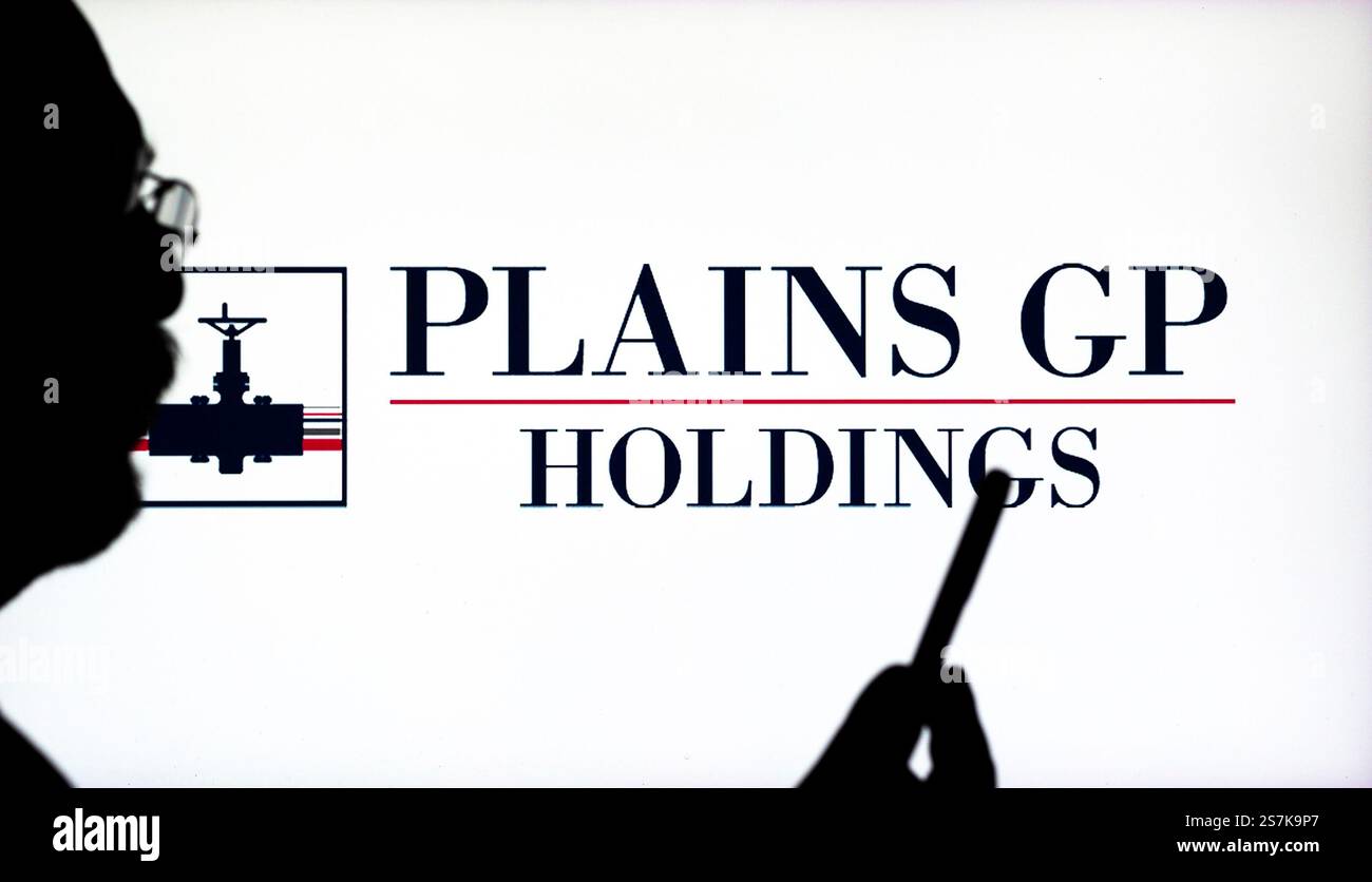 In this photo illustration, a Plains GP Holdings logo seen displayed on ...