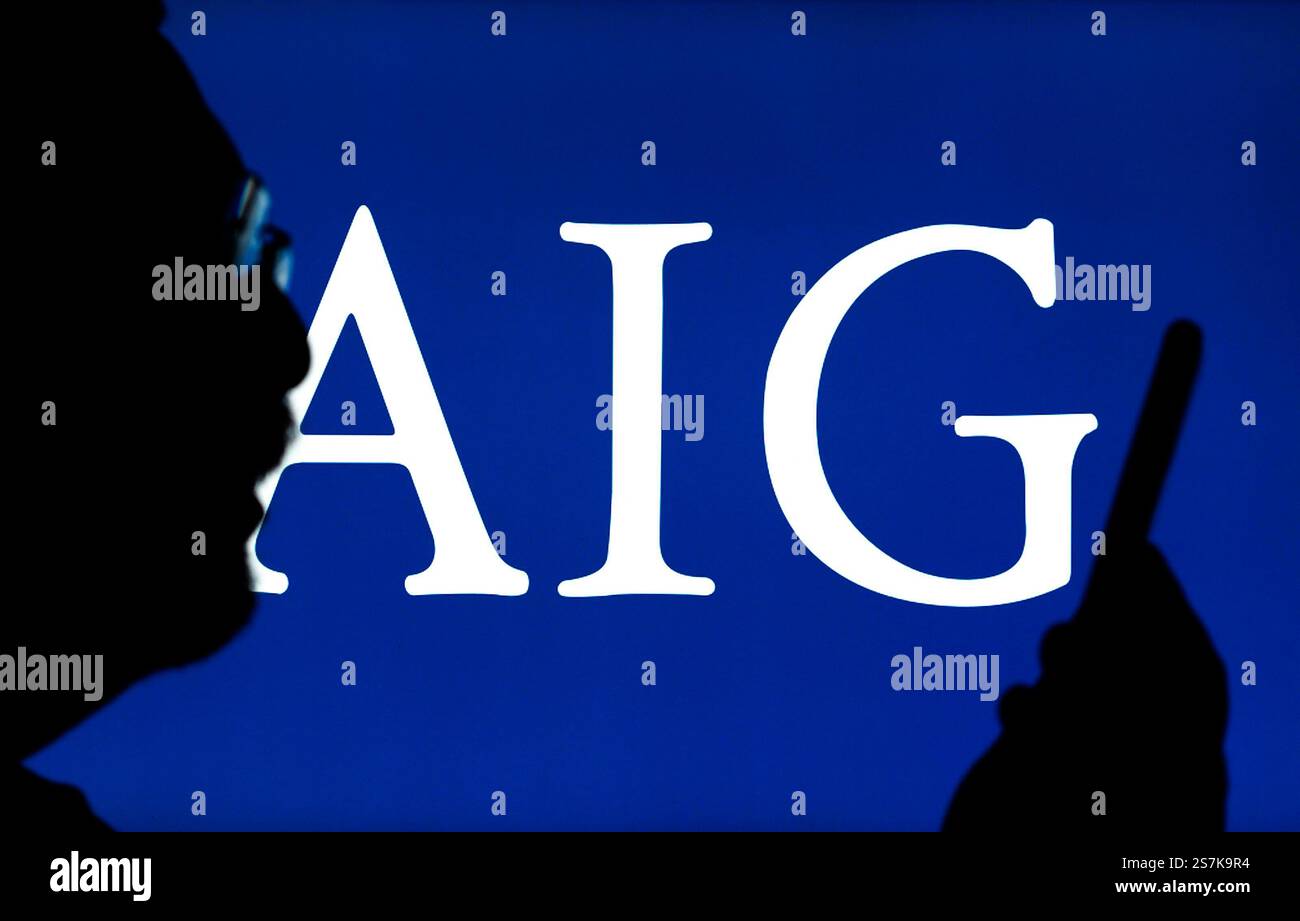 In this photo illustration, the American International Group,Inc. logo ...