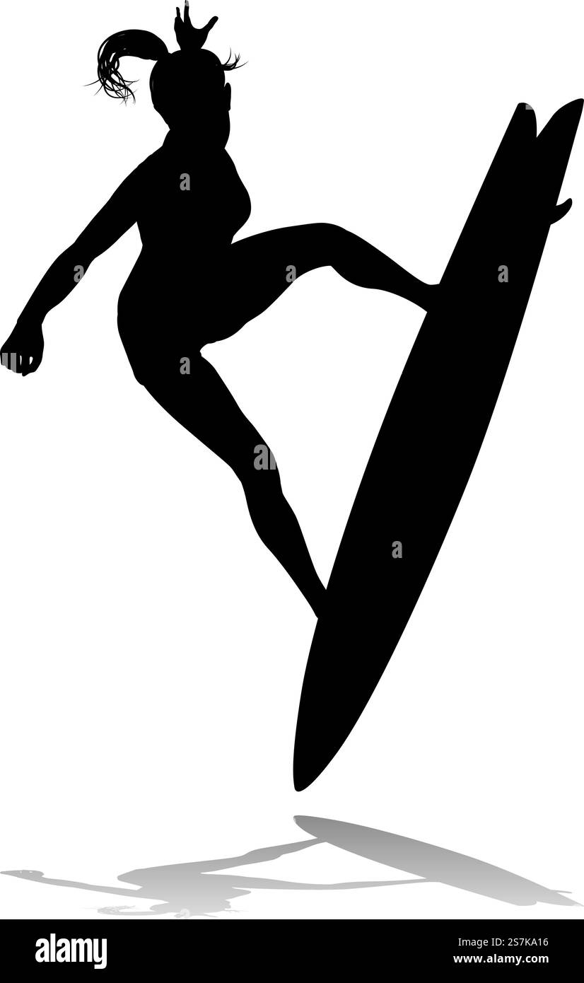 Woman Surfer Surfboard Female Surfer Silhouette Stock Vector Image ...