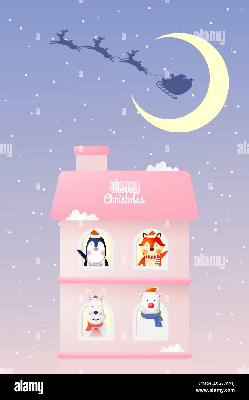Santa claus and gang of animal party with very cute character design ...
