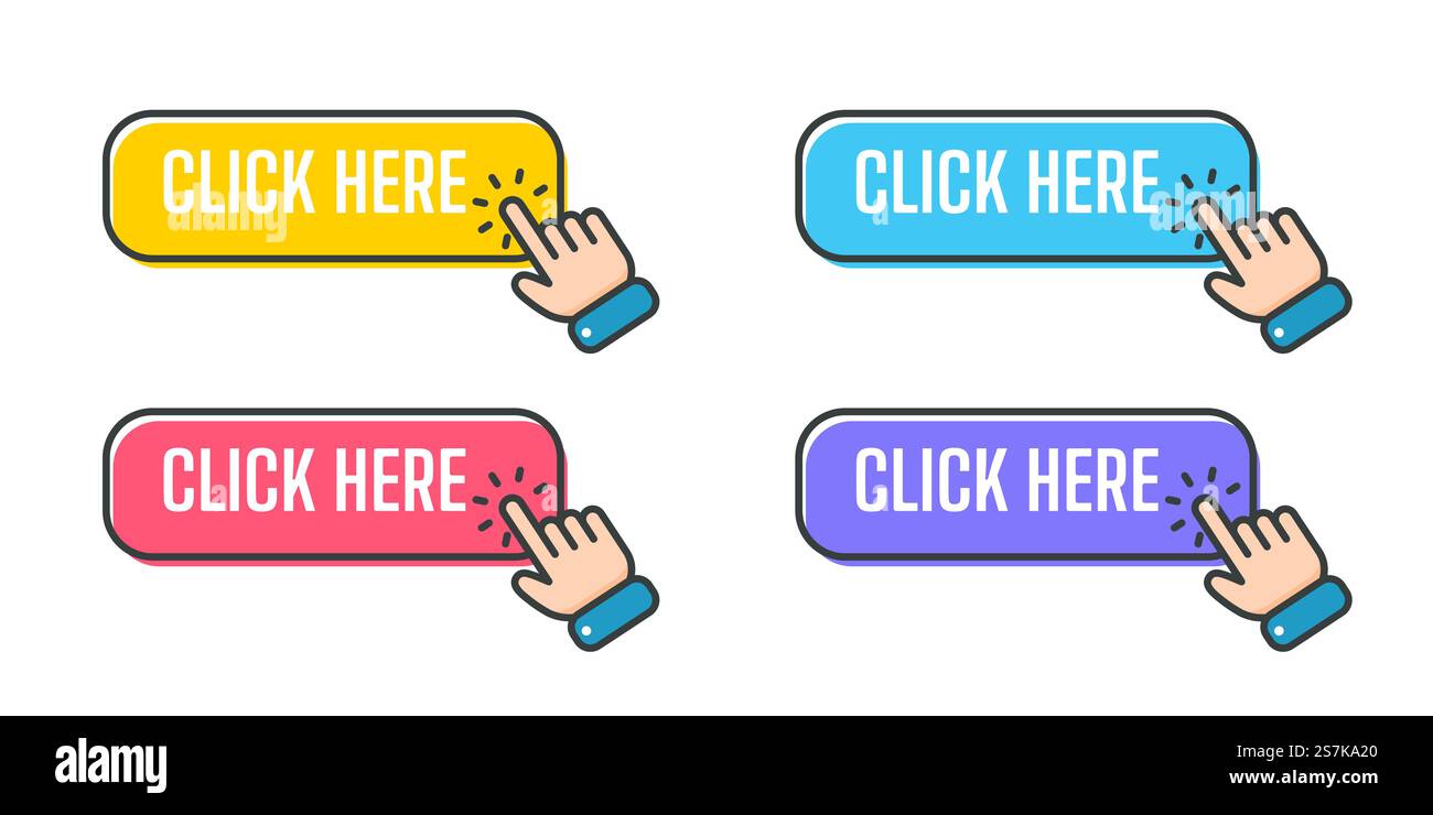 Hand cursor vector icon with blue click button. Click here for links to ...