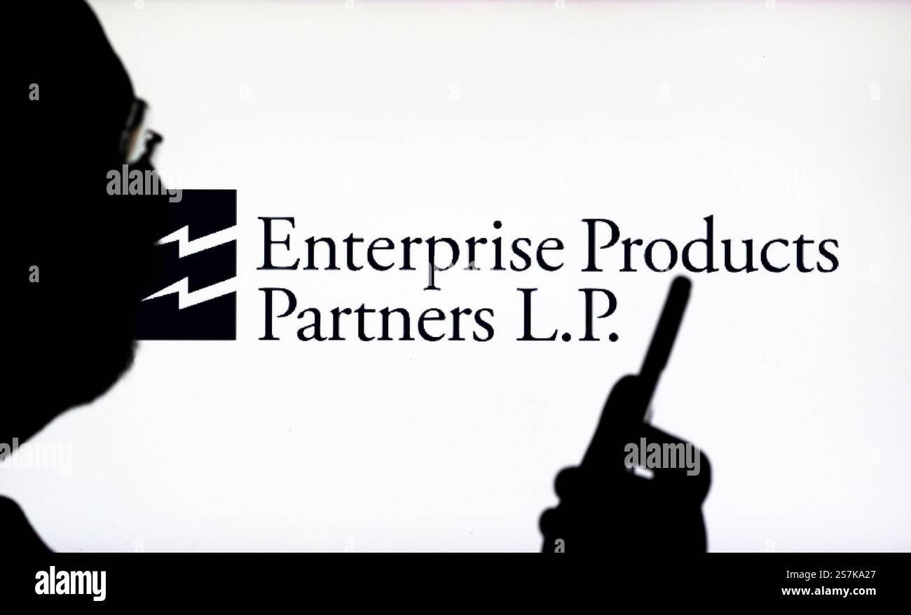 In this photo illustration, the Enterprise Products Partners LP logo ...