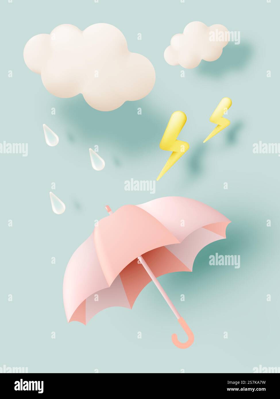 Monsoon season icons with umbrella rain drop cloud and lighting flash ...