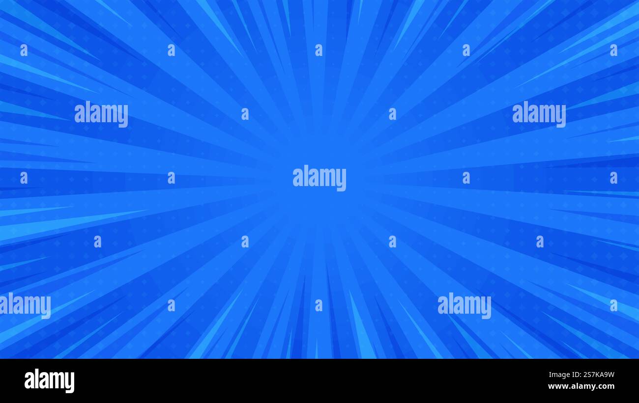 Abstract background comic cartoon blue zoom lines with halftone pattern ...