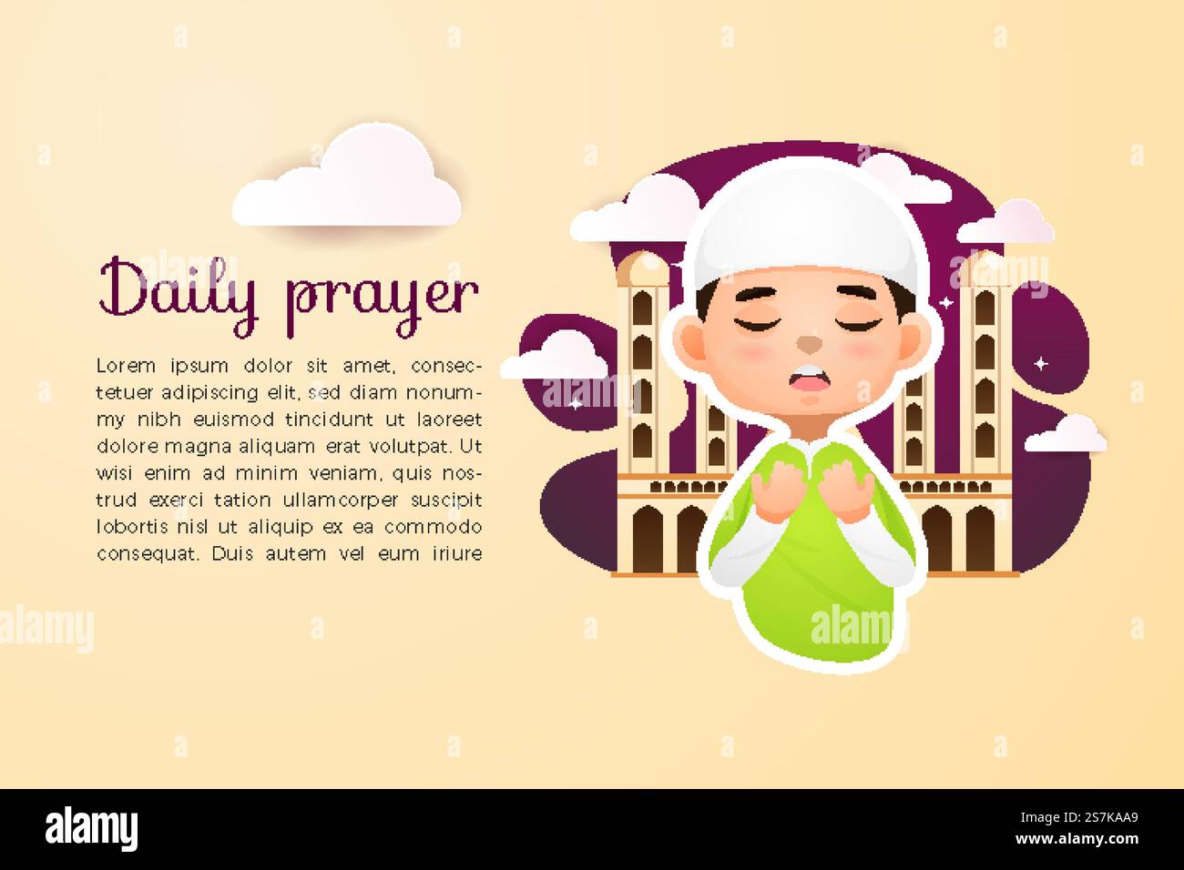 Muslim daily prayer template vector with cute boy illustration Stock ...