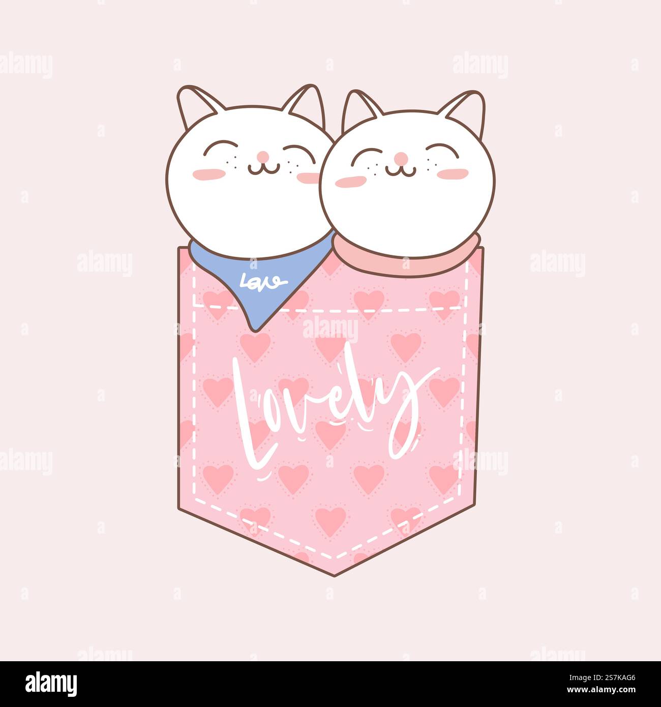 Cute couple cat in pocket, Design for valentine’s day, hand drawn ...
