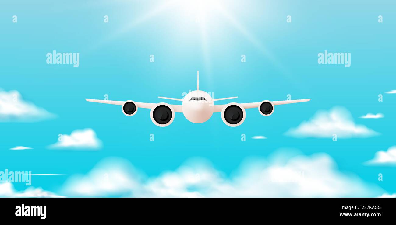 Airplane aerial view paper art with beautiful background vector ...