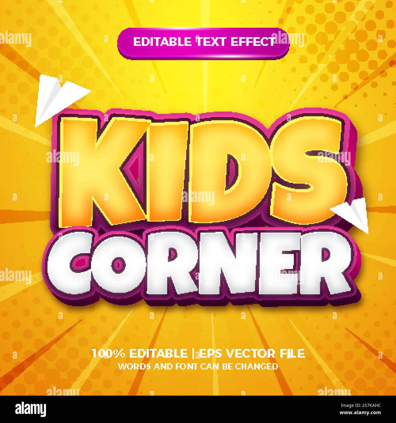 kids corner cartoon comic 3d editable text style effect template Stock ...