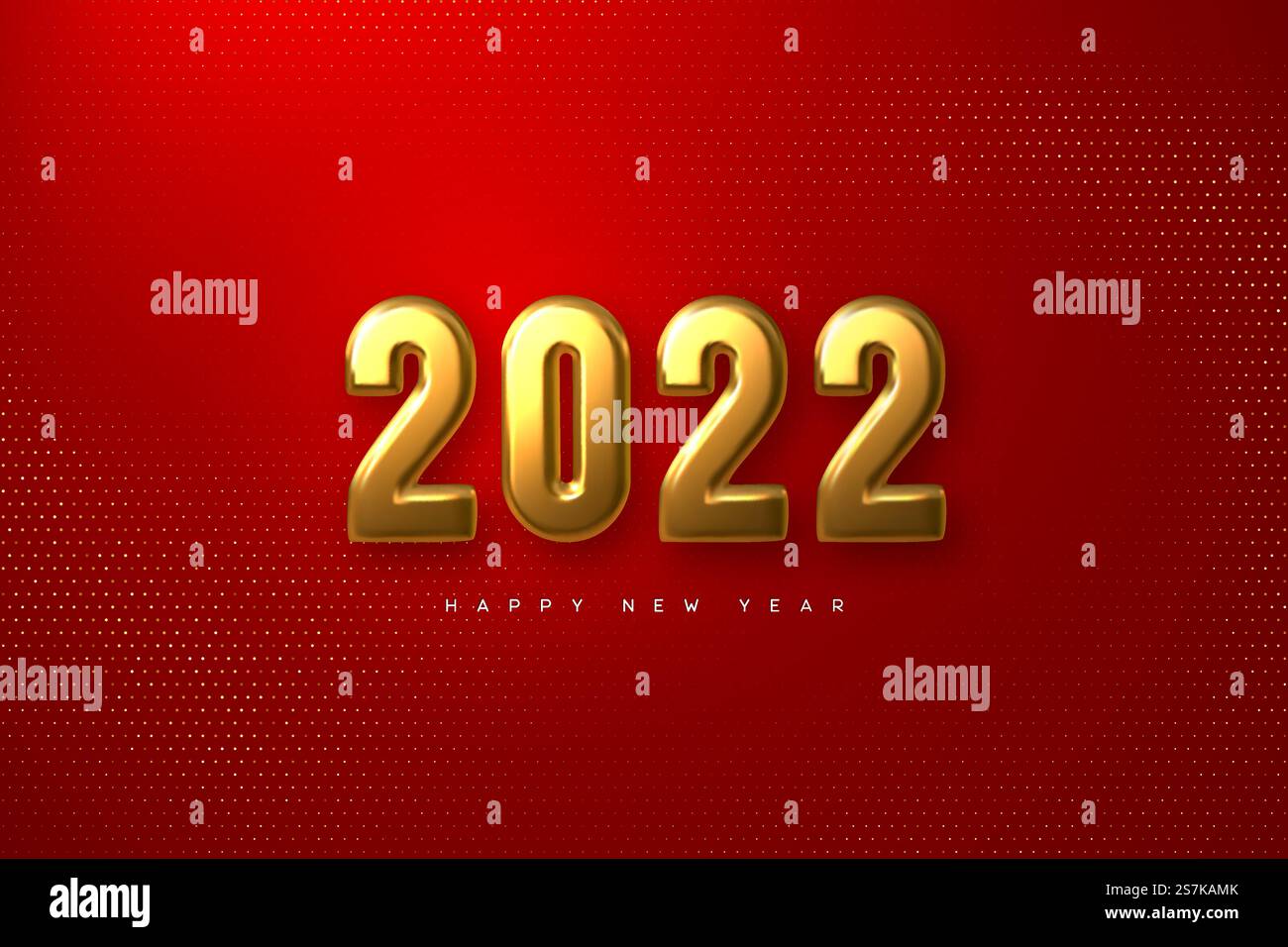 2022 New Year sign. 3d metallic golden numbers on red background. Luxury glitter dotted pattern ...