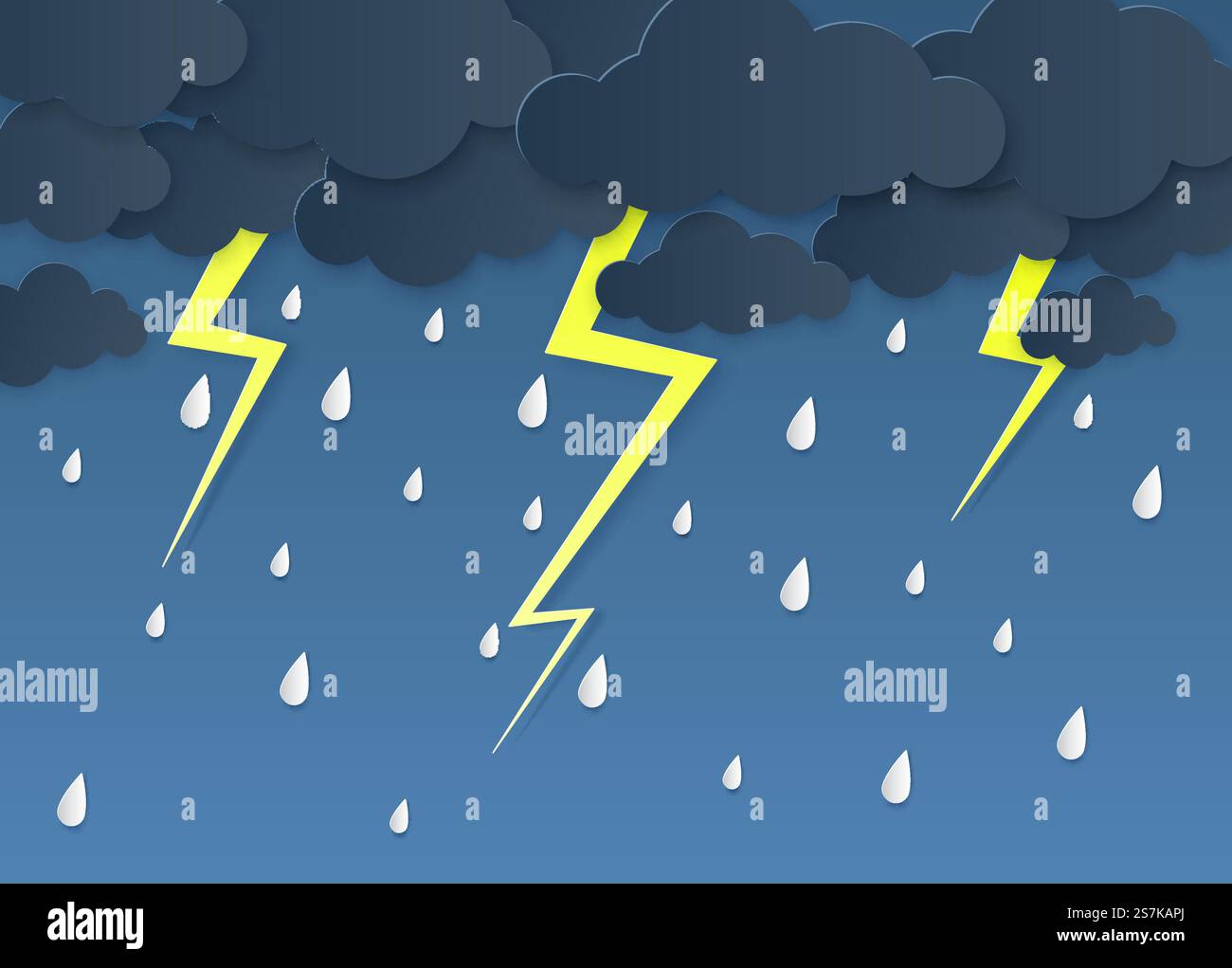 Rain thunder lightning paper cut. Rainy season, heavy rain falling ...
