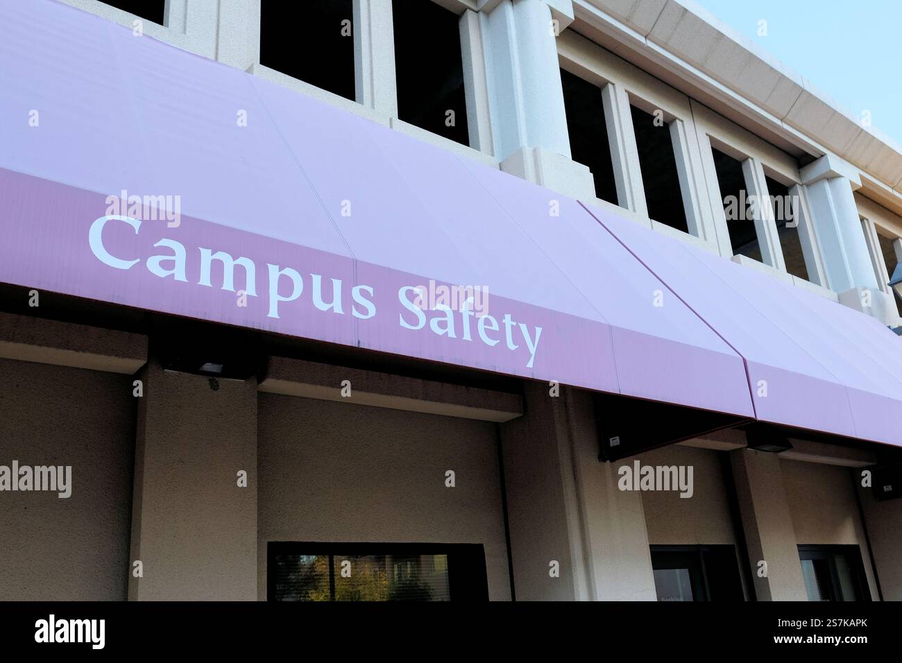 Campus Safety in white letters on canvas awning at the campus safety ...