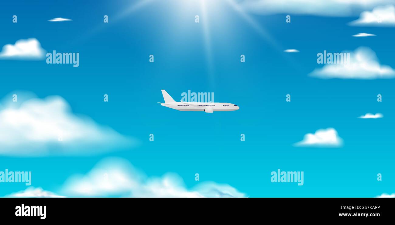 Airplane aerial view paper art with beautiful background vector ...