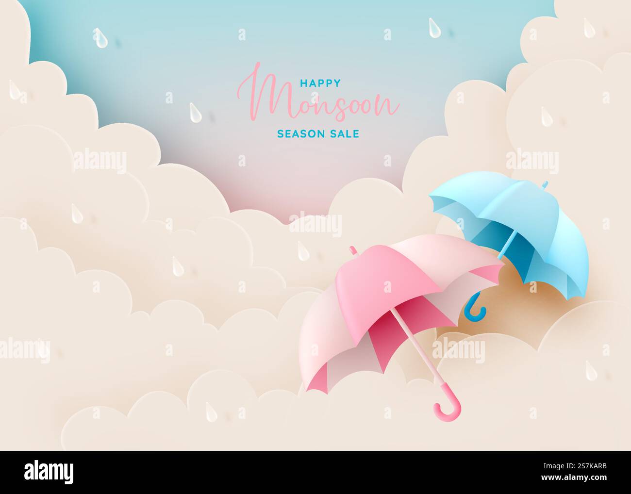 Monsoon season icons with umbrella rain drop cloud and lighting flash ...