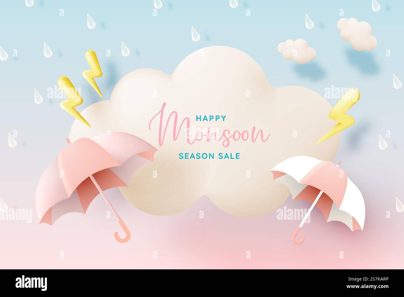 Monsoon season banner sale with pastel color scheme and paper art style ...