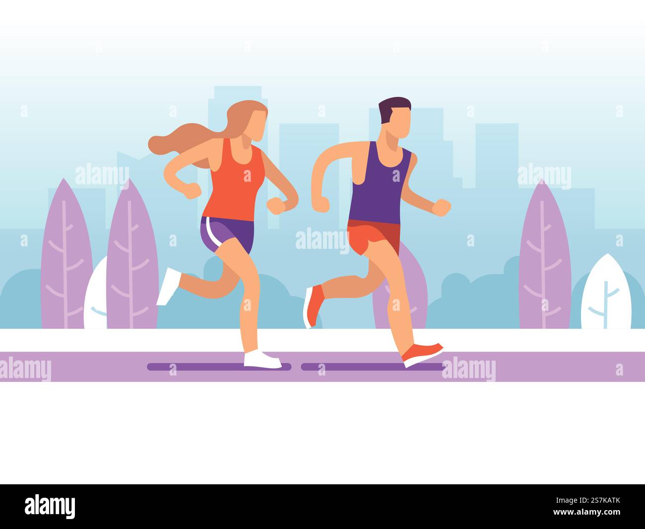 Running couple. Man and woman jogging in park, morning active training ...