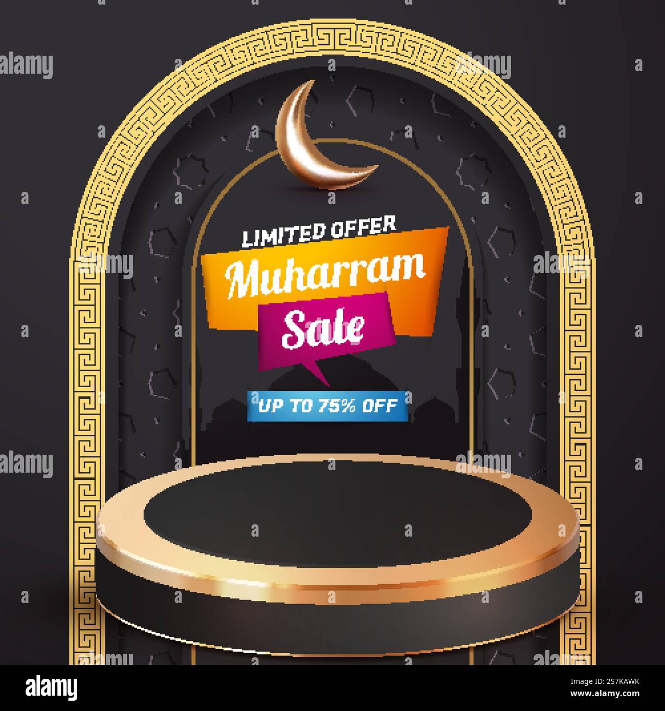 Muharram sale with 3d gold luxury podium and islamic patern for social ...