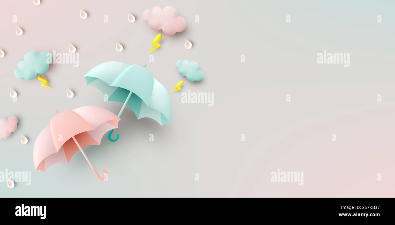 Cute umbrella for monsoon season with pastel color scheme and paper art ...
