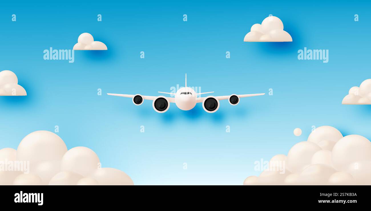 Airplane aerial view paper art with beautiful background vector ...