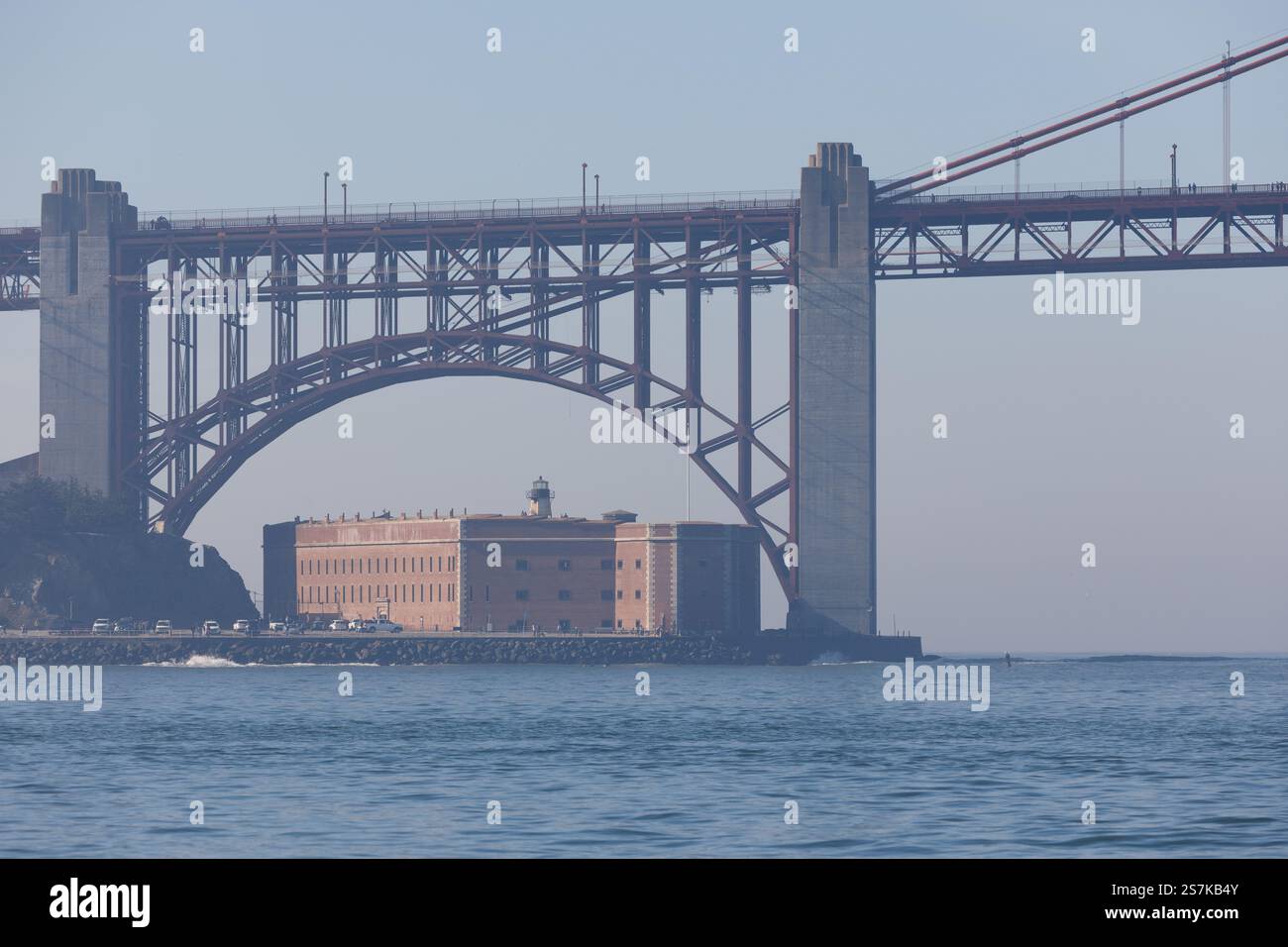 Water level view of Fort Point fortification under south span of the ...
