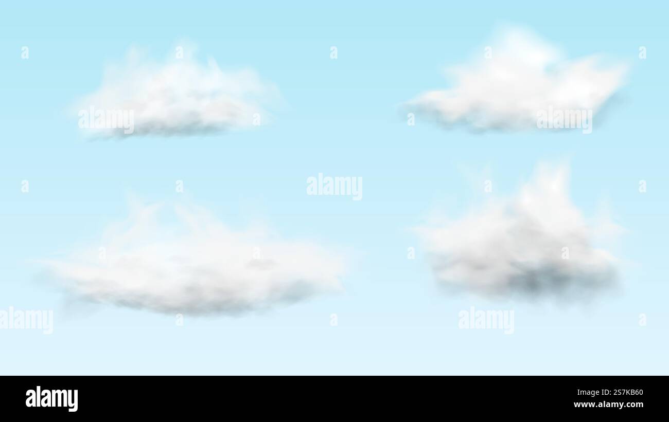Blue background with sky and realistic clouds. Set of 3d vector objects Stock Vector Image & Art ...