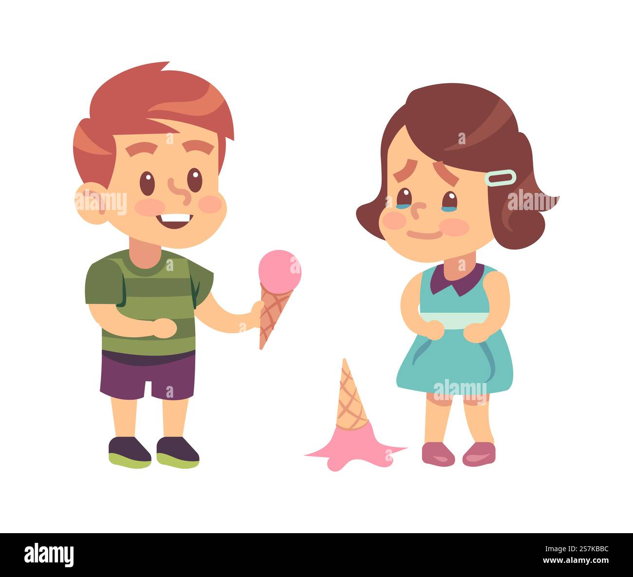 Polite children. Cute boy treats thankful girl to ice cream like symbol ...