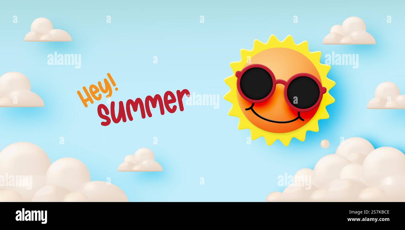 Hello summer with cute sunny and paper art sky background and pastel ...