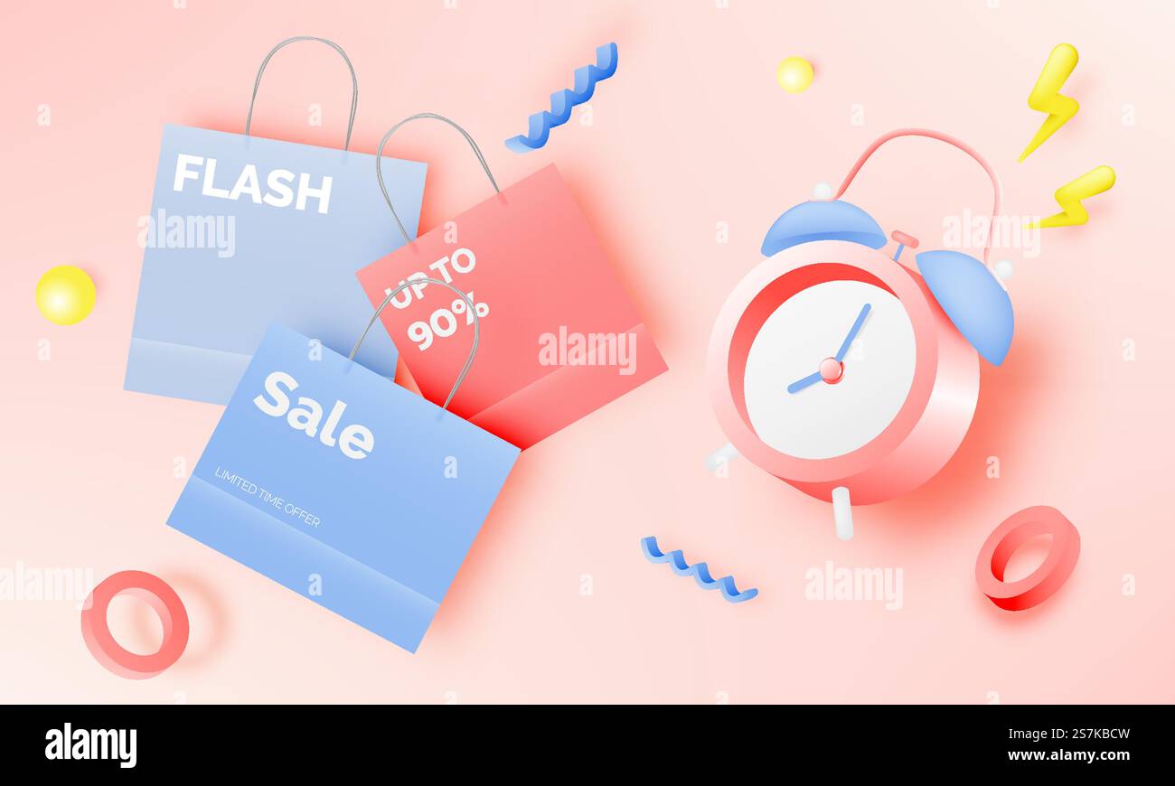 Alarm clock for sale banner or promotion in pastel color scheme ...