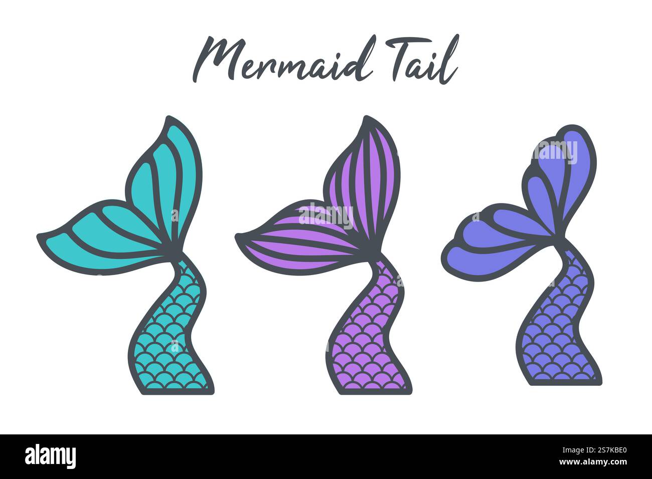 Vector mermaid tail with rainbow scales Design for girls Isolated on white background Stock ...