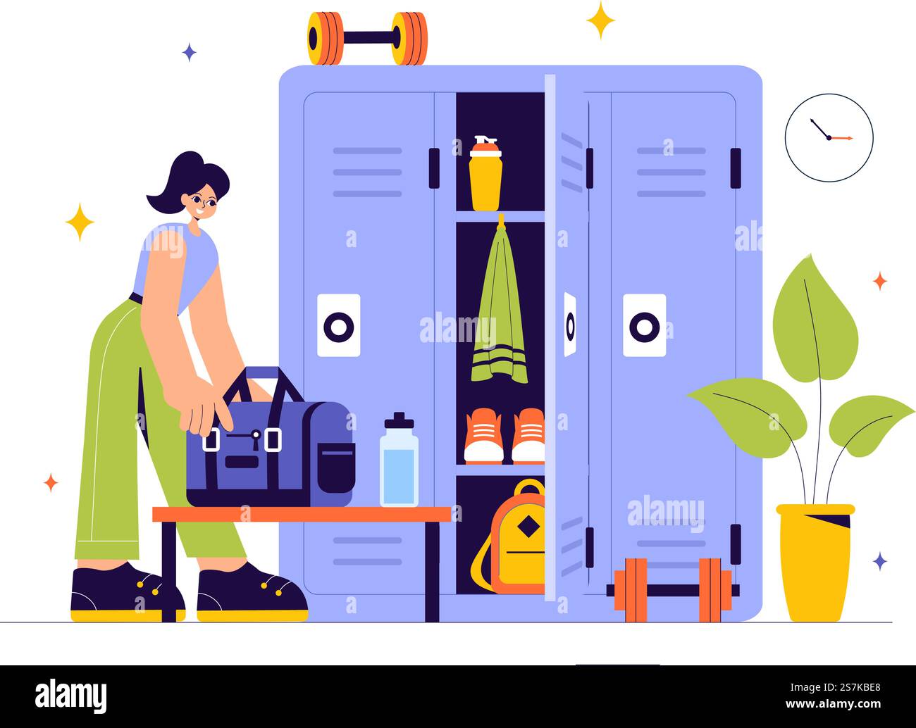 Gym Locker Room Vector Illustration Featuring Dressing Storage for ...