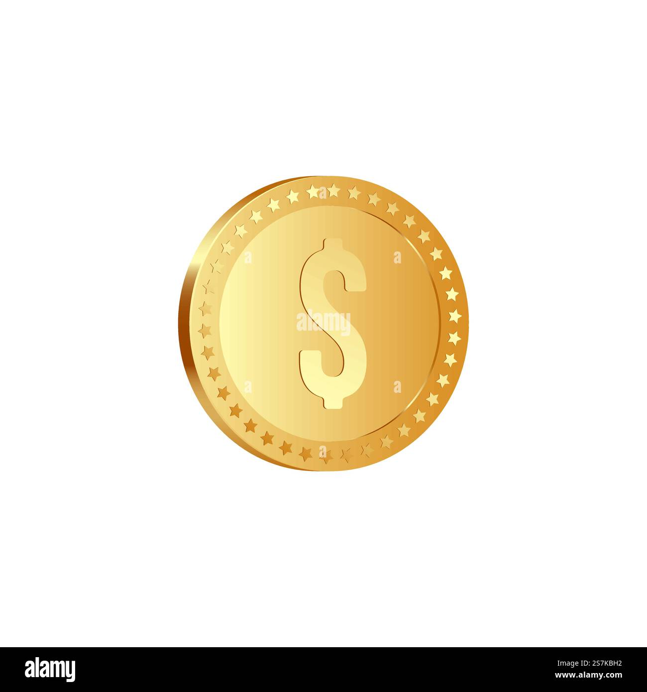 3d realistic golden metallic dollar coin, with rotate 20 degrees ...