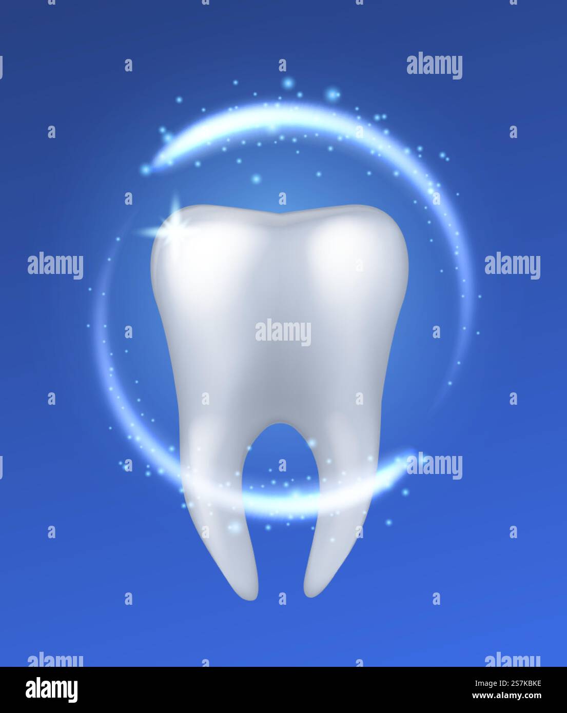Healthy tooth. Realistic white shining human teeth on blue background ...