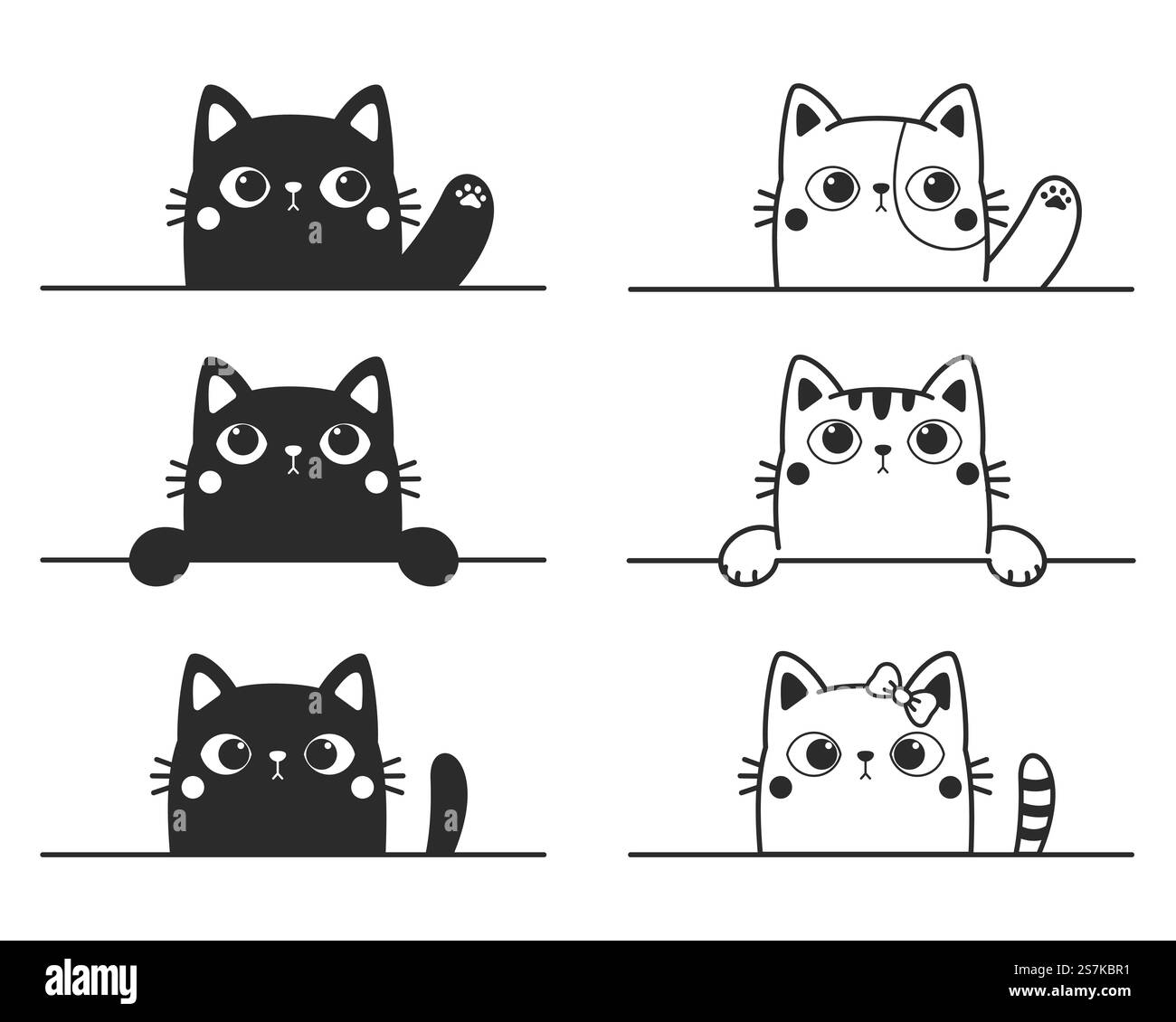 Vector cartoon silhouette of black cat waving to the wall is waving ...