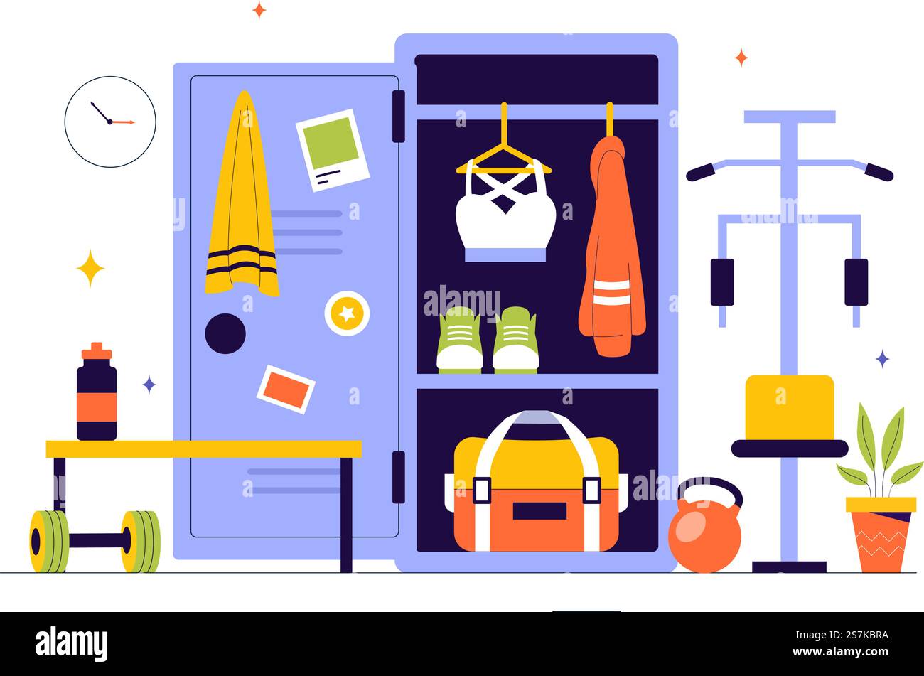 Gym Locker Room Vector Illustration Featuring Dressing Storage for ...