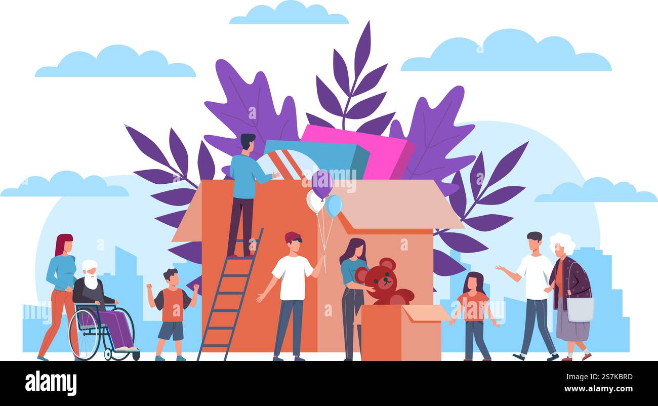 Volunteers. Team supporting disabled, humanitarian and material ...