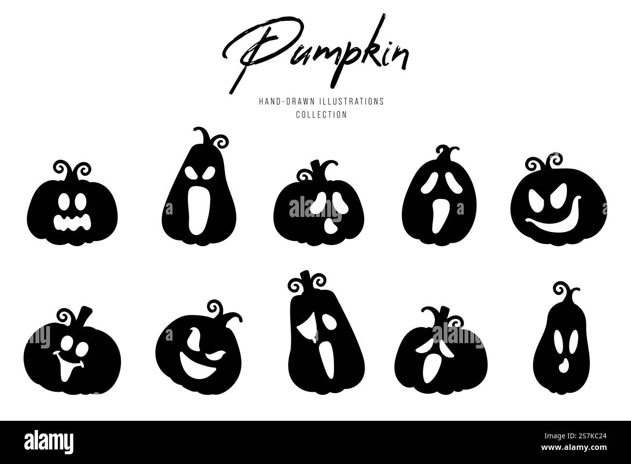 Set of Halloween scary pumpkins, silhouette character illustration ...