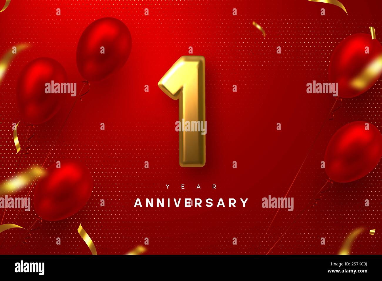 1 year anniversary celebration banner. 3d golden metallic number 1 and ...