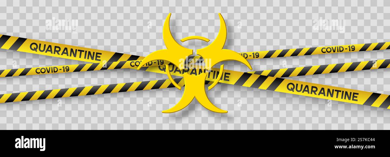 Warning coronavirus quarantine sign with yellow and black stripes and ...