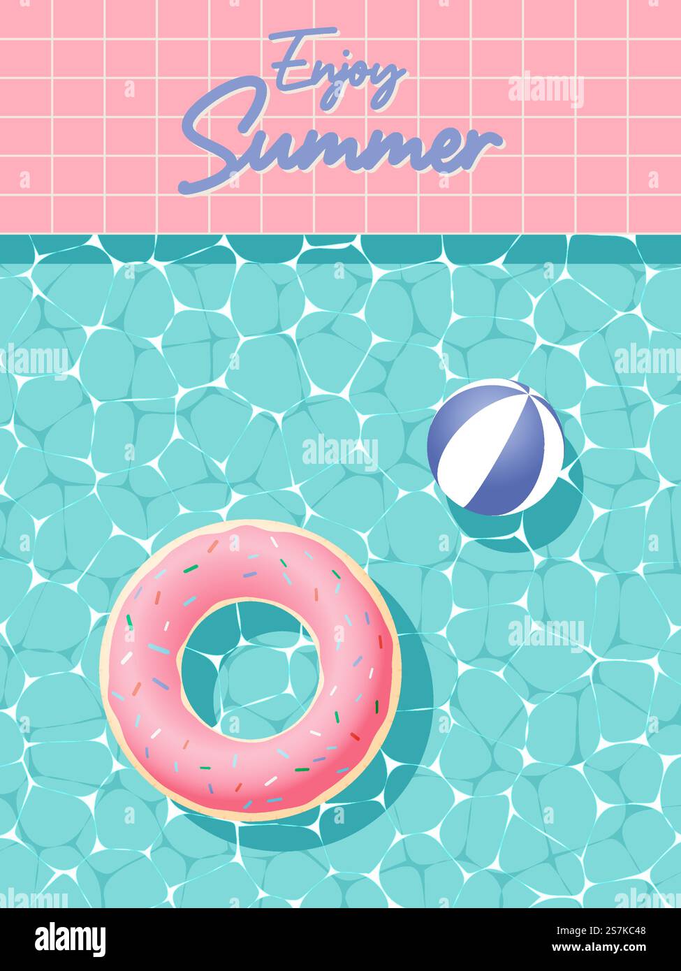Donut Inflatable floating in the pool with 3d and paper art style and ...
