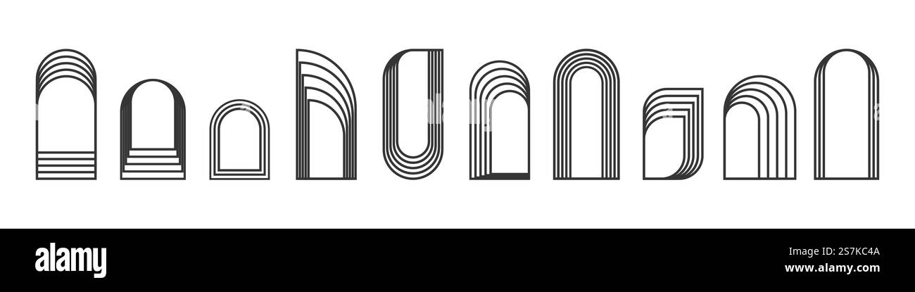 Minimalist linear shapes, decorative aesthetic arch frame, vector art deco design elements ...